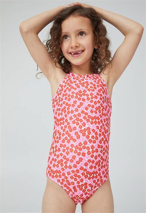 Heidi High Neck One Piece Flame Red Mini Ditsy