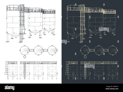 Stylized Vector Illustration Of Blueprints Of Big Fermentation