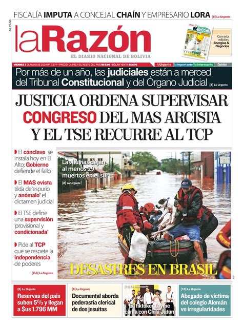 Portadas De Periódicos De Bolivia Del Viernes 3 De Mayo Del 2024 Ejutv