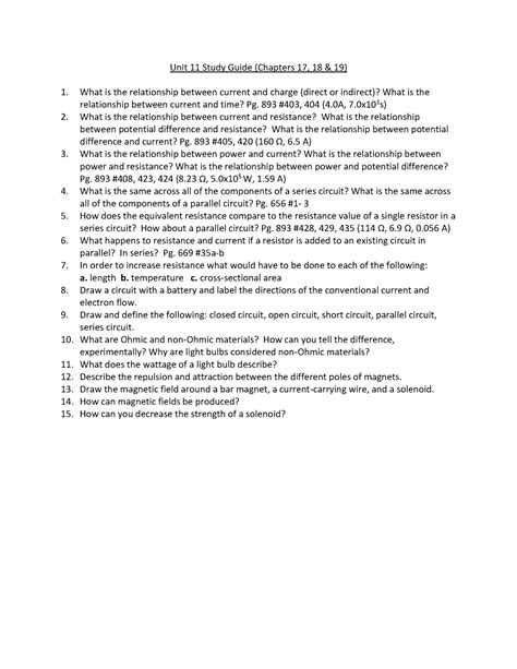 Unit 11 Study Guide Study Guide Unit 11 Study Guide Chapters 17