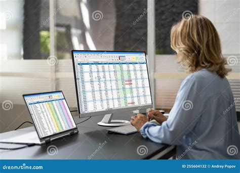 Data Analyst Woman Using Spreadsheet Stock Photo Image Of Employee