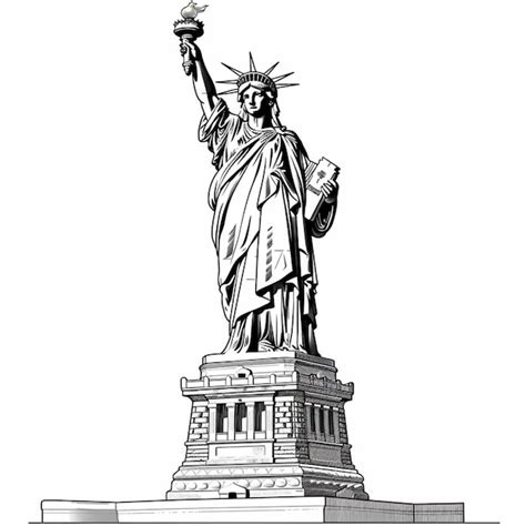 Um Desenho De Uma Estátua Da Liberdade Segurando Uma Tocha Em Sua Mão