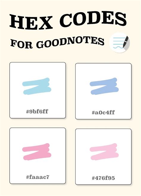 GoodNotes Hex Codes Color Palette L Farbcodes L Farben In Hex Codes Coding Hex Color