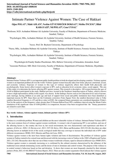 Pdf Intimate Partner Violence Against Women The Case Of Hakkari