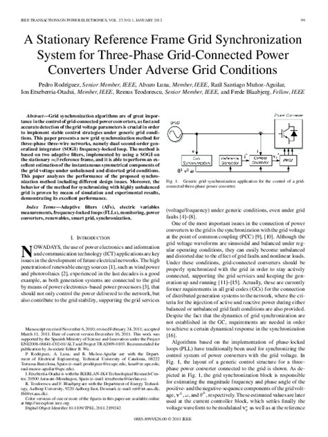Pdf A Stationary Reference Frame Grid Synchronization System For