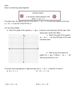 Notes Rewriting Linear Equations By Humphrey Hub TPT