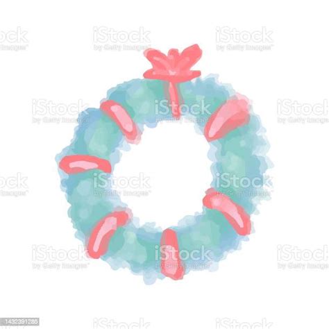 빨간 리본으로 수채화로 칠해진 투명한 배경에 벡터 크리스마스 화환 12월에 대한 스톡 벡터 아트 및 기타 이미지 12월 갈란드 장식품 겨우살이과 Istock