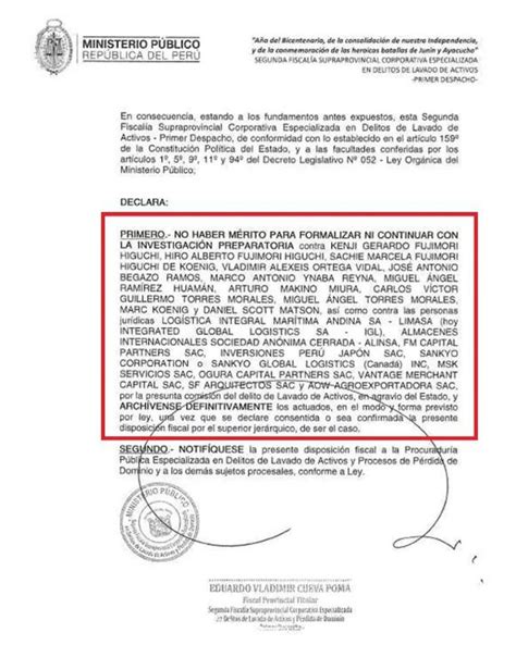 Caso Limasa Fiscalía Archiva Investigación Contra Kenji Fujimori