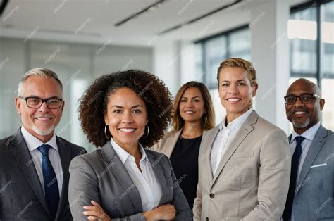 Premium Photo A Group Of Business People Standing In A Room With One