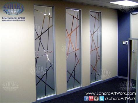 Office Doors And Wall Inserts Made From Sandblasted Glass And Clear