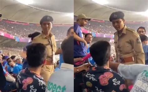 World Cup 2023 Ind Vs Pak मैच के दौरान महिला पुलिस कर्मी और फैन के बीच