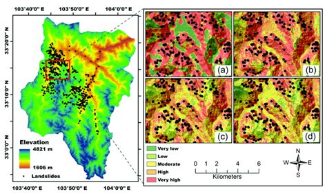 local magnification of figure 10 a d landslide susceptibility maps
