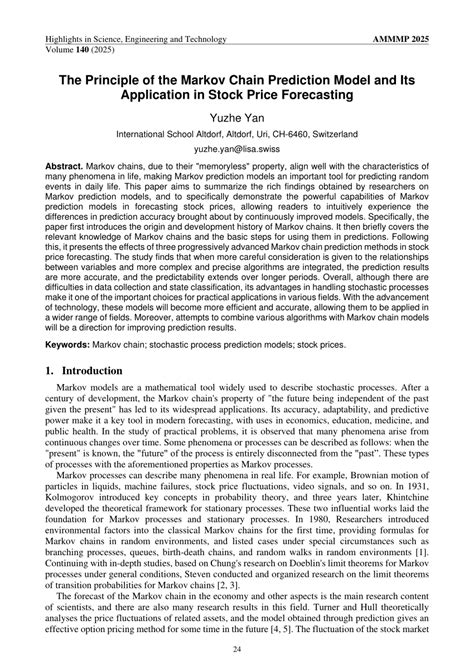 PDF The Principle Of The Markov Chain Prediction Model And Its Application In Stock Price