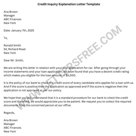Credit Inquiry Explanation Letter Template Example