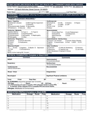 Fillable Online PATIENT HISTORY AND PHYSICAL For ADULT DAY HEALTH CARE