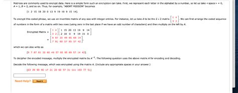 Solved Matrices Are Commonly Used To Encrypt Data Here Is A