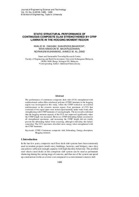 Pdf Static Structural Performance Of Continuous Composite Slab Strengthened By Cfrp Laminate