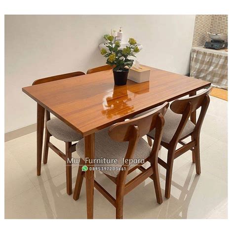 Meja Makan Meja Cafe Minimalis 4 Kursi Busa Jok Kayu Jati Kursi Cafe Resto Terbaru Meja