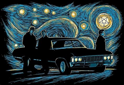 Supernatural Starry Night Poster Framed Sam Dean Castiel Van Gogh