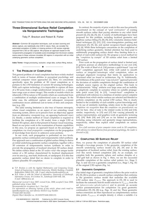 PDF Three Dimensional Surface Relief Completion Via Nonparametric