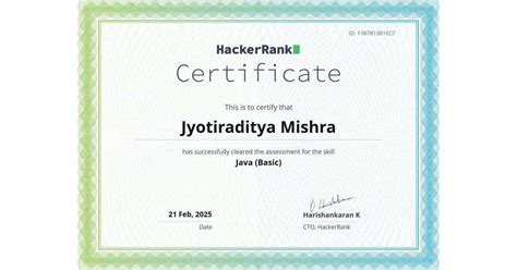 Jyotiraditya Mishra On Linkedin Hackerrank Skill Certificate