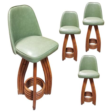 Set Of Four Bamboo Or Rattan Swivel Bar Stools Style Paul Frankl At 1stdibs