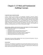 Auditing In CIS Environment 3 Docx Chapter 3 I T Risk And Fundamental Auditing Concepts