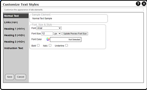 managing website heading text and instruction styles clubexpress