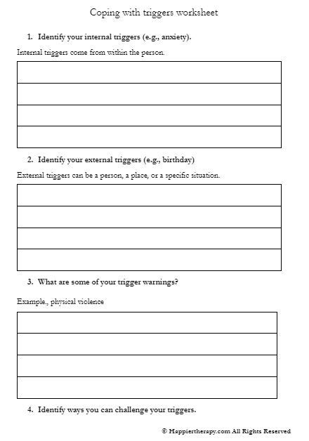 Triggers Worksheets Anger Triggers Worksheet