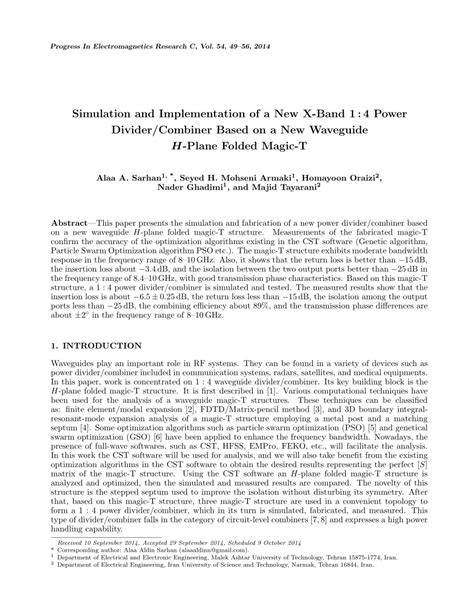 Pdf Simulation And Implementation Of A New X Band 1 4 Power Divider Combiner Based On A New