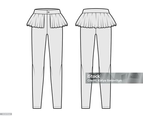 바지 페플럼 테크니컬 패션 일러스트와 로우 웨스트 라이즈 풀 길이 2 층 프릴 스커트 바닥 0명에 대한 스톡 벡터 아트 및 기타 이미지 Istock