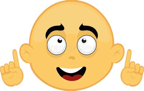 Head Yellow Emoticon Bald Man Observe And Point Upwards Stock Vector