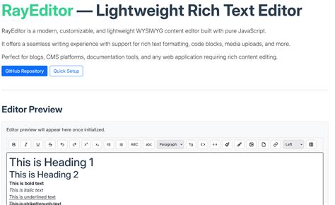 Rayeditor — Lightweight Rich Text Editor