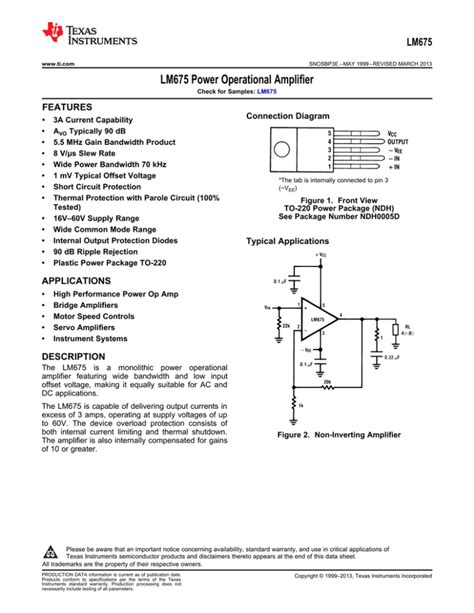 Lm675 Power Op Amp Datasheet Features And Applications