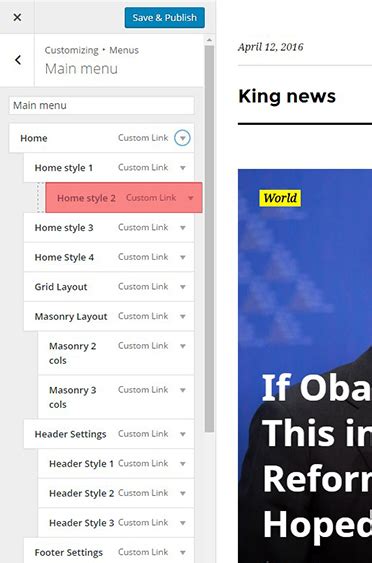 Wordpress Wie Man Menüs Mit Dem Customizer Verwaltet Wordpress 43 Hilfe Von Templatemonster