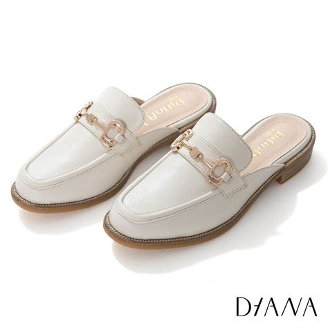 Diana 3cm壓紋質感牛皮經典馬銜釦樂福穆勒鞋 漫步雲端焦糖美人 奶油白 樂福鞋 Yahoo奇摩購物中心