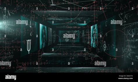 Mathematical Equations Floating Against Screens With Mathematical Symbols On Green Background