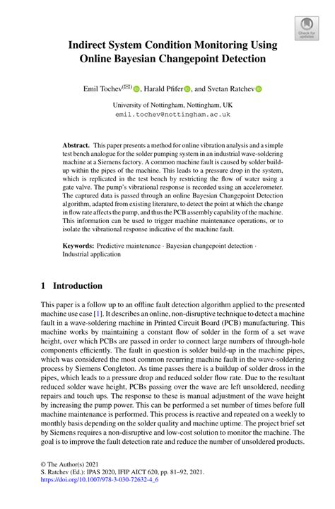 Pdf Indirect System Condition Monitoring Using Online Bayesian Changepoint Detection
