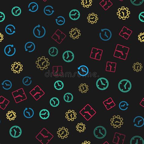 Set Line Clock Time Management And On Seamless Pattern Vector Stock Vector Illustration Of