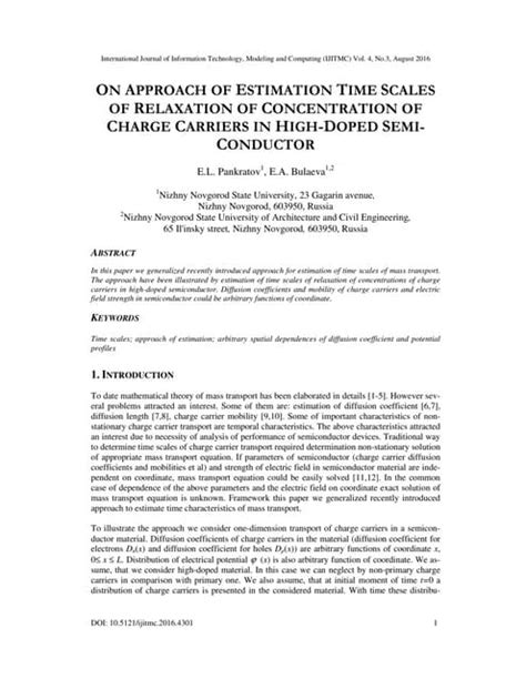 On Approach Of Estimation Time Scales Of Relaxation Of Concentration Of
