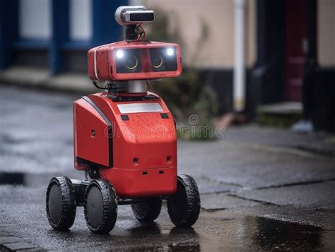 Old Fashioned Android Robot On Wheels On A City Road Stock Image