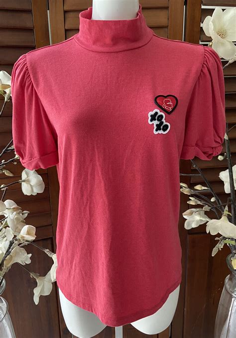 Karl Lagerfeld Paris Red Logo Xoxo Shirt Blouse Pleat Gem