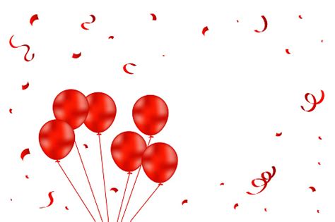 빨간 색종이 조각 리본 그리고 복사 공간이 있는 풍선 배경 벡터 일러스트 레이 션 축하 배너입니다 축하합니다 벽지 생일 축하해요