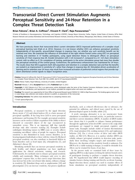 2012 Tdcs Perceptual Sensitivity And 24 Hour Retention In A Complex