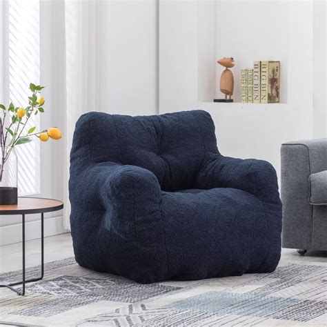 Bean Bag Chairs Tufted Soft Stuffed Bean Bag Chair With Filler Fluffy Lazy Sofa Teddy Fabric
