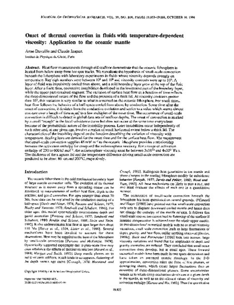 Pdf Onset Of Thermal Convection In Fluids With Temperature Dependent Viscosity Application To