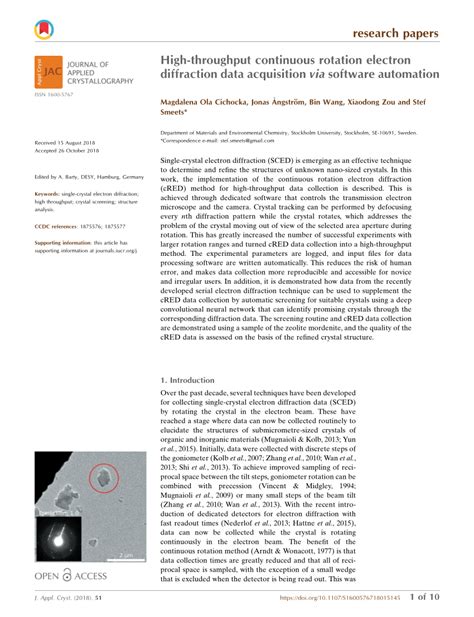 Pdf High Throughput Continuous Rotation Electron Diffraction Data