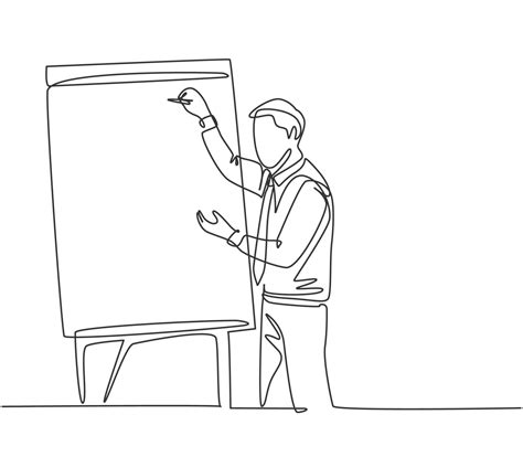 Single Continuous Line Drawing Of Young Business Coach Writing Strategy