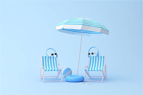 노란색 배경에 비치 의자와 우산의 최소한의 장면 여름 개념 3d 렌더링 3차원 형태에 대한 스톡 사진 및 기타 이미지 3차원