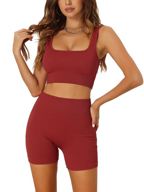 Allegra K Womens Workout Sets 2 Piece Sports Bra High Waisted Shorts